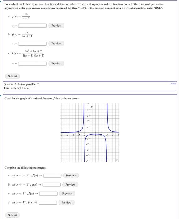 Solved For each of the following rational functions, | Chegg.com