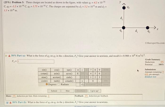 Solved 25 Problem 3 Three Charges Are Located As Shown