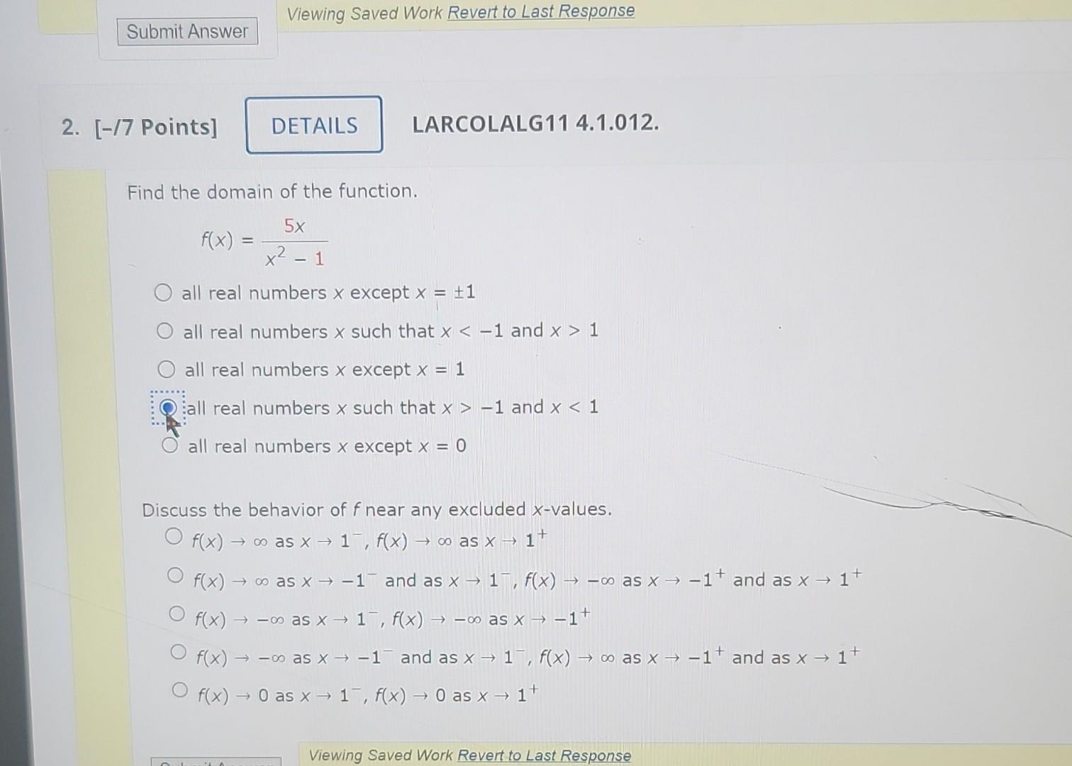 Solved Points] LARCOLALG11 4.1.012. Find the domain of the | Chegg.com