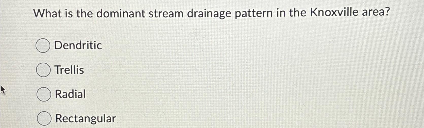 Solved What is the dominant stream drainage pattern in the | Chegg.com