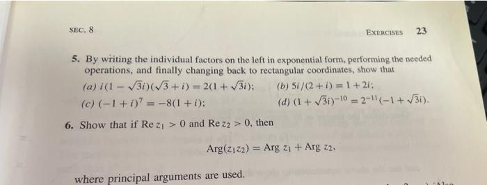 Solved EXERCISES 1. Find the principal argument Arg z when i | Chegg.com