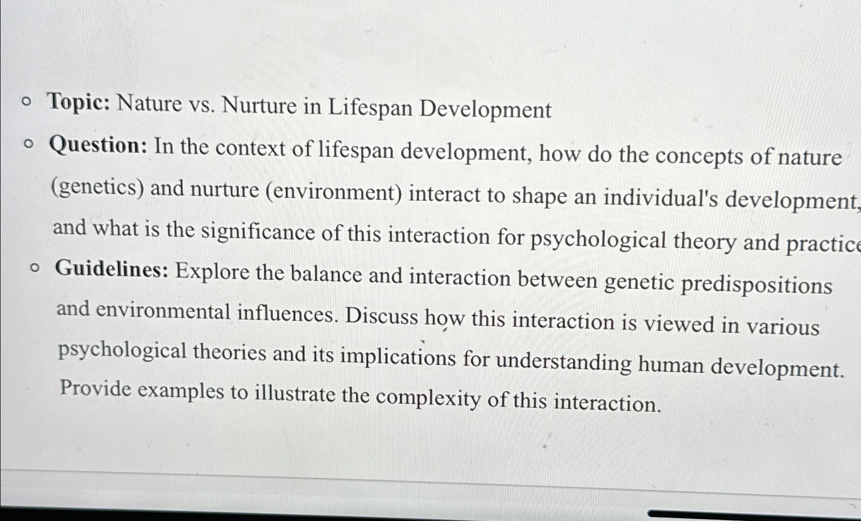 Solved Topic: Nature vs. ﻿Nurture in Lifespan | Chegg.com