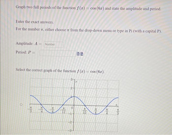 Solved Graph two full periods of the function f(x)=cos(6x) | Chegg.com