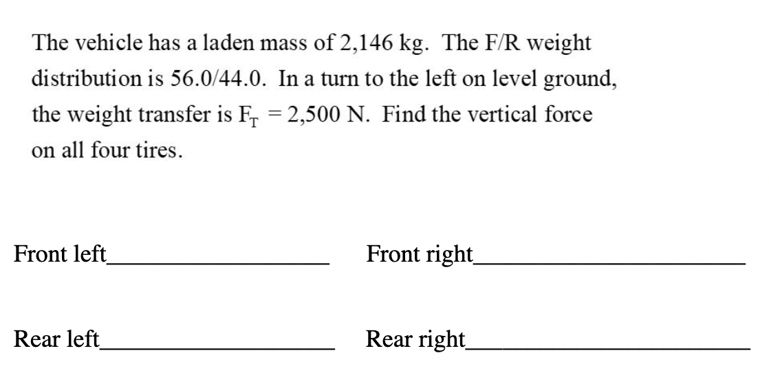 Solved The vehicle has a laden mass of 2,146kg. ﻿The( | Chegg.com