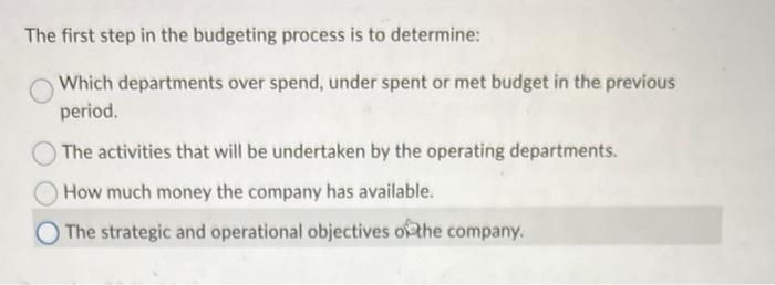 Solved The first step in the budgeting process is to | Chegg.com