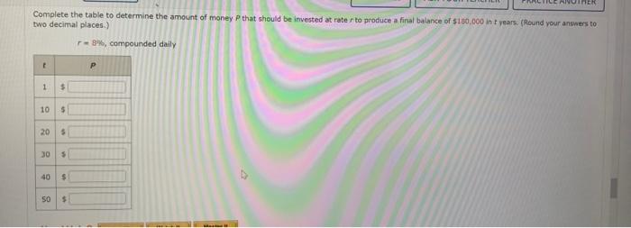 Solved Complete the table to determine the amount of money. | Chegg.com