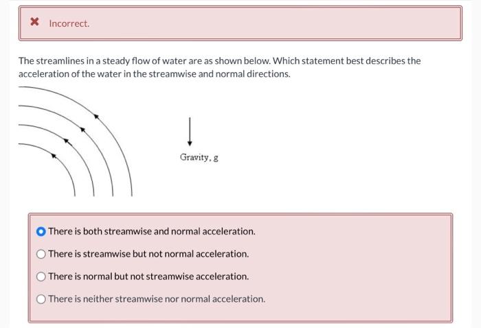 Solved X Incorrect The streamlines in a steady flow of water | Chegg.com
