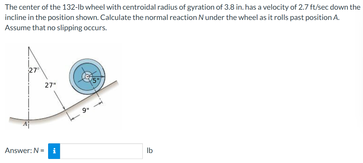 Solved The center of ﻿the 132-lb ﻿wheel with centroidal | Chegg.com