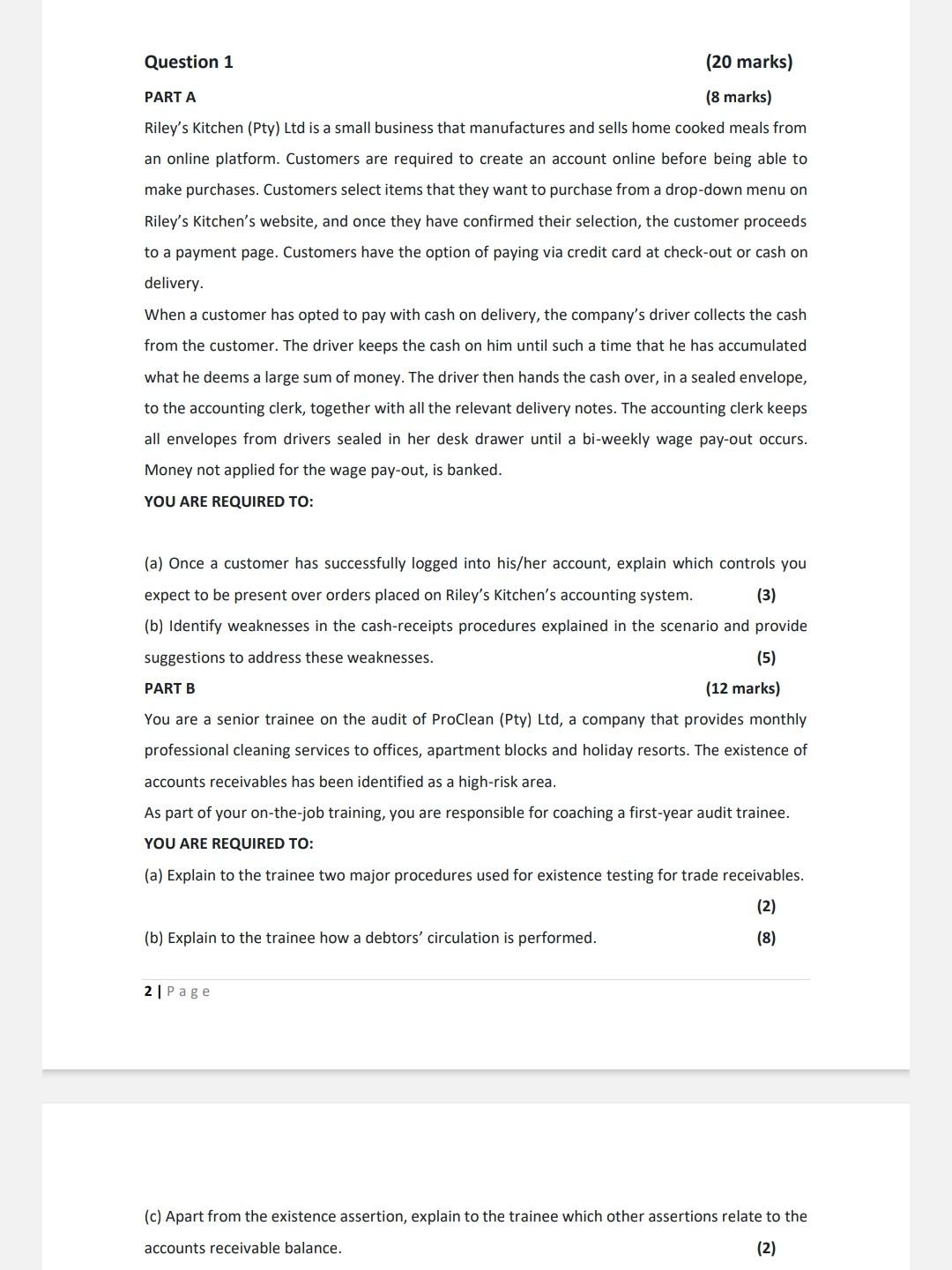 Solved Question 1 (20 marks) PART A (8 marks) Riley's | Chegg.com