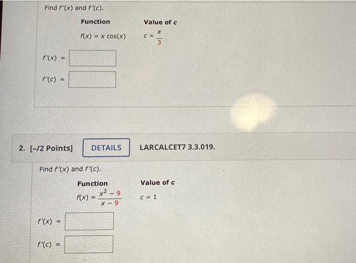 Solved Find F X And F C Function Value Of C F X X