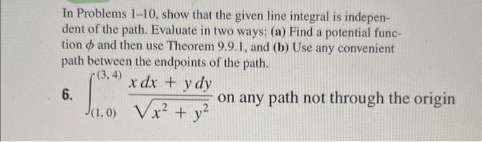 Solved In Problems 1-10, show that the given line integral | Chegg.com