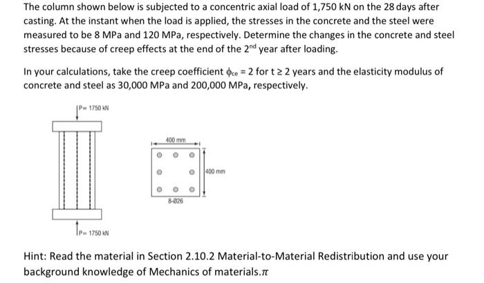 Solved The column shown below is subjected to a concentric | Chegg.com
