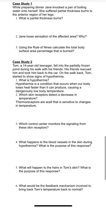 Solved Case Study 1 While preparing dinner Jane knocked a | Chegg.com