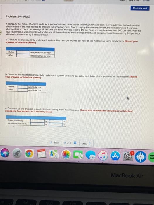 Solved Check my work Problem 2-3 (Algo) Compute the | Chegg.com