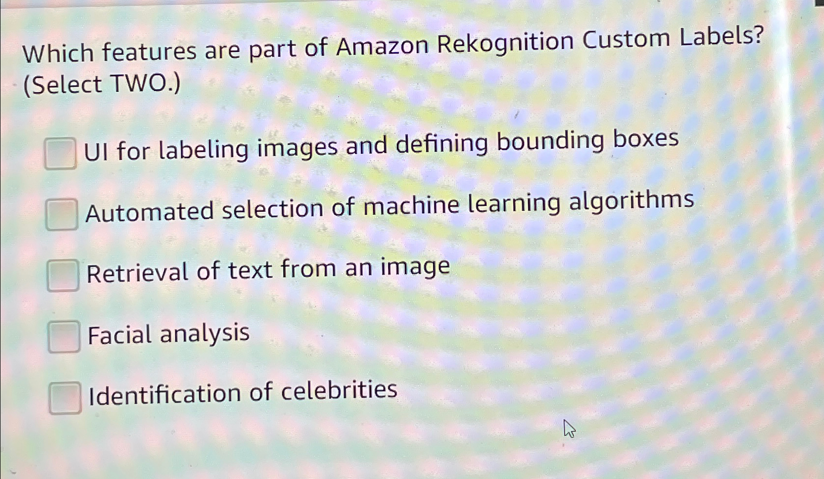 Solved Which features are part of Amazon Rekognition Custom | Chegg.com