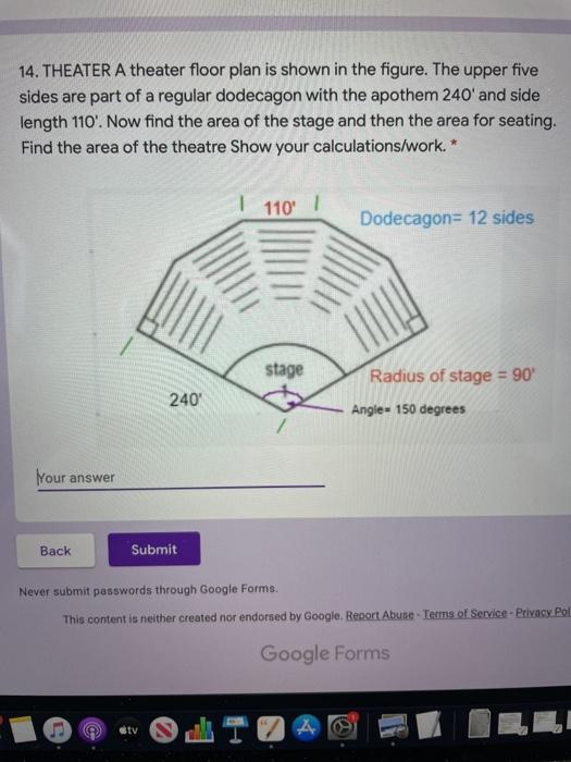 Solved 14. THEATER A theater floor plan is shown in the | Chegg.com