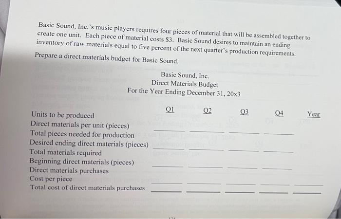 Solved Basic Sound, Inc. produces and sells portable solar | Chegg.com