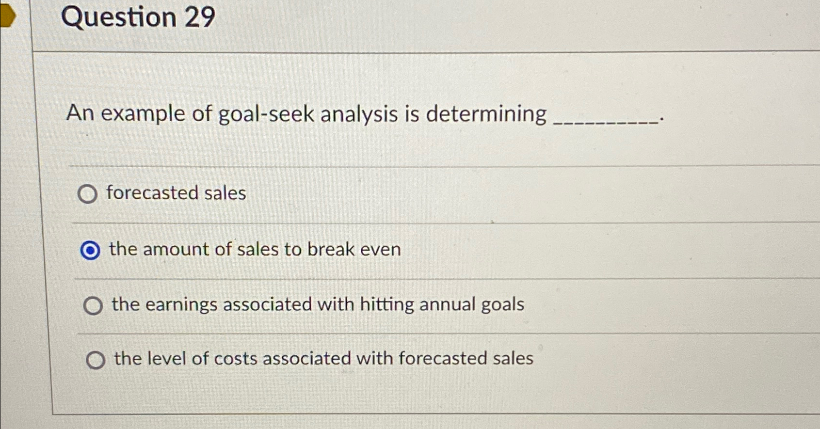 Solved Question 29An example of goal-seek analysis is | Chegg.com