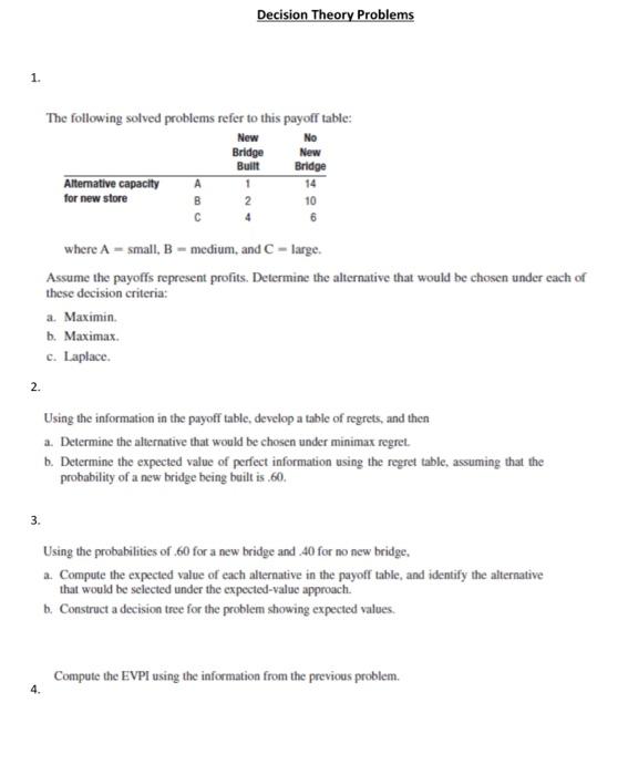 Solved Decision Theory Problems 1. The following solved | Chegg.com