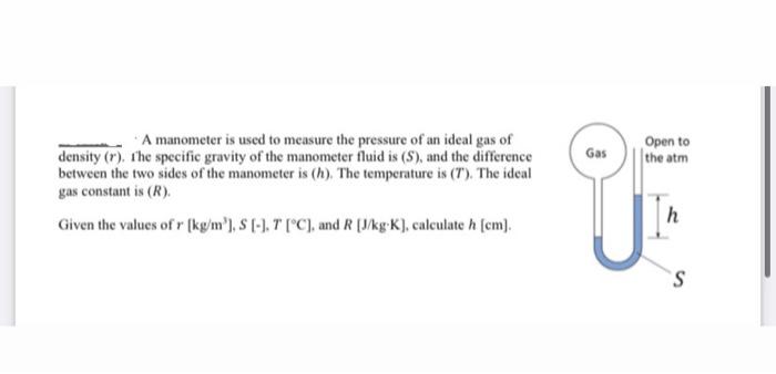 Solved A manometer is used to measure the pressure of an | Chegg.com