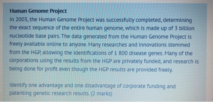 Solved Human Genome Project In 2003, the Human Genome | Chegg.com