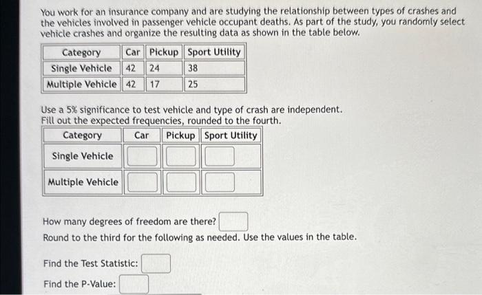 Solved You work for an insurance company and are studying | Chegg.com