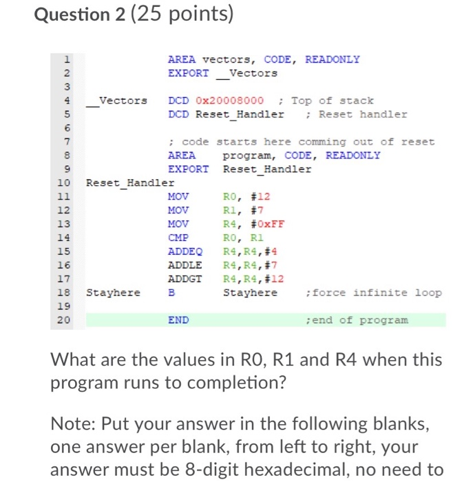 Solved Question 2 (25 points) 1 AREA vectors, CODE, READONLY | Chegg.com