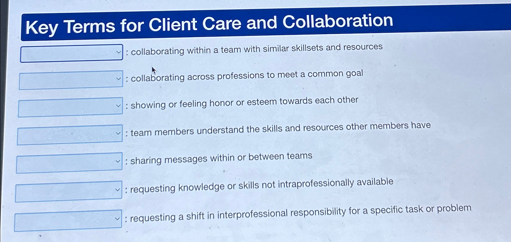 Solved Key Terms for Client Care and Collaboration: | Chegg.com