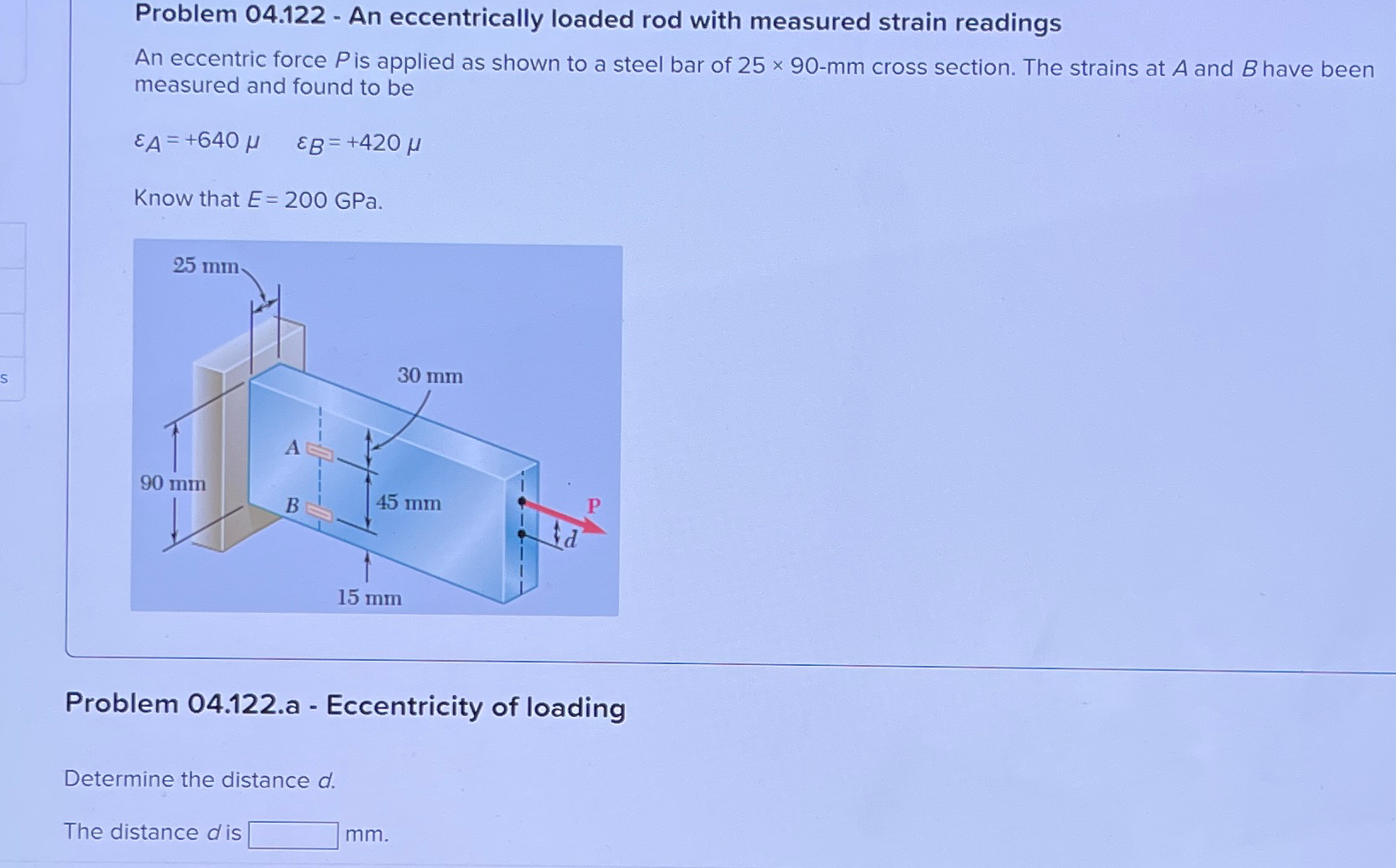 Solved Problem 04.122 - ﻿An eccentrically loaded rod with | Chegg.com