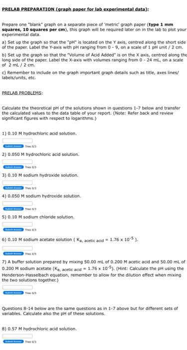 Solved PRELAB PREPARATION (graph paper for lab experimental | Chegg.com