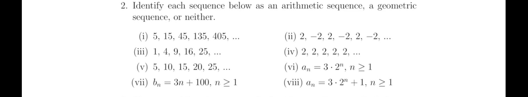 Solved Identify each sequence below as an arithmetic | Chegg.com