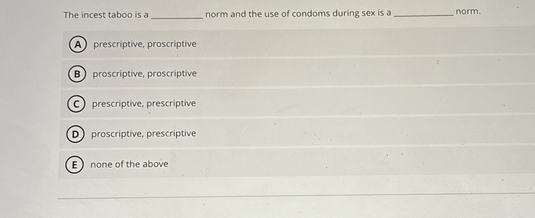Solved The Incest Taboo Is A Q ﻿norm And The Use Of Condoms