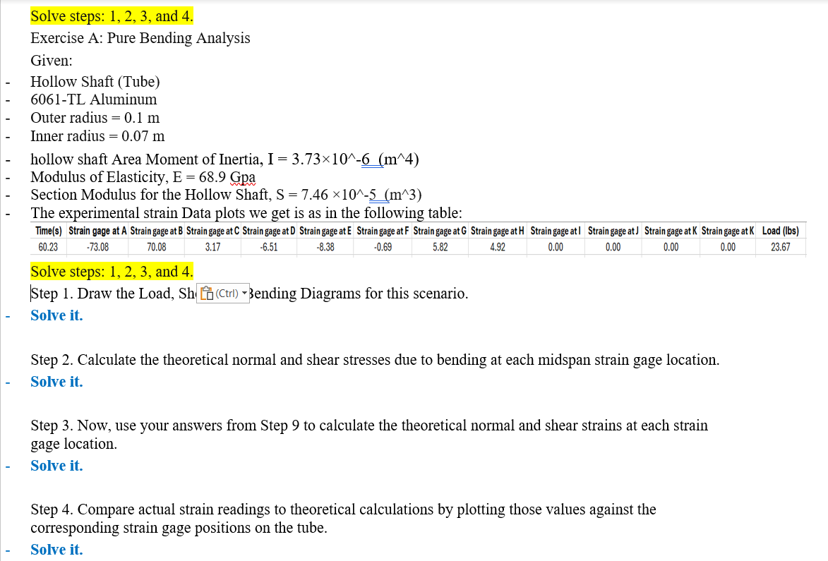Solved Solve steps: 1,2,3, ﻿and 4 .Exercise A: Pure Bending | Chegg.com