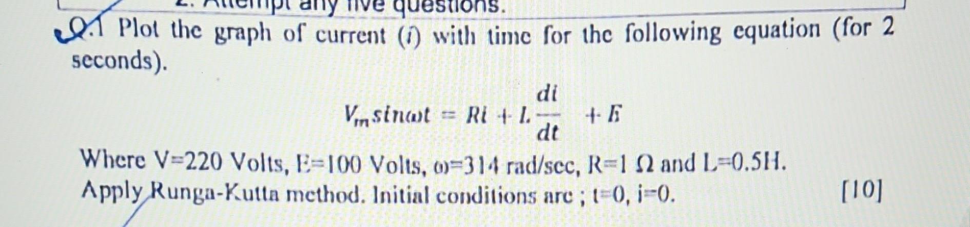 Solved Plot the graph of current i with time for the | Chegg.com