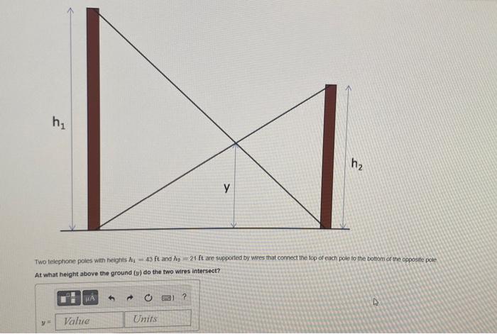 Solved Two feleptione poles with heights h1=43ft and h3=21 | Chegg.com