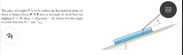 Solved 00 The pipe of weight W is to be pulled up the | Chegg.com