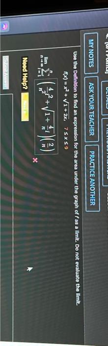 Solved Use the Definition to find an expression for the area | Chegg.com