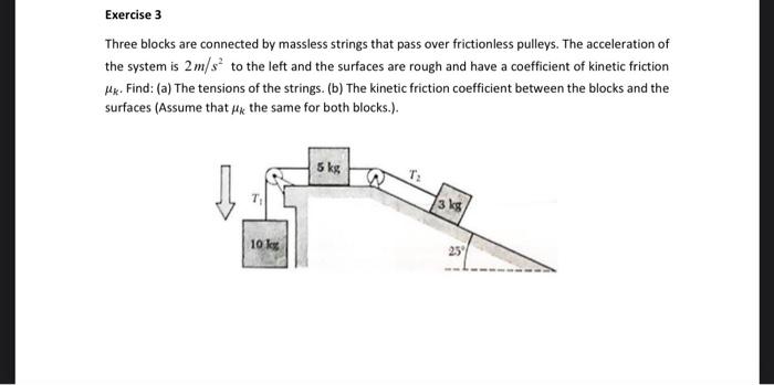 Solved Exercise 3 Three blocks are connected by massless | Chegg.com