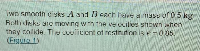 Solved Two smooth disks A and B each have a mass of 0.5 kg. | Chegg.com
