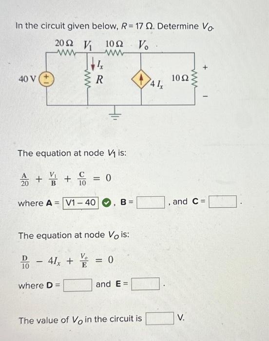 Solved In the circuit given below, R=17Ω. Determine VO. The | Chegg.com