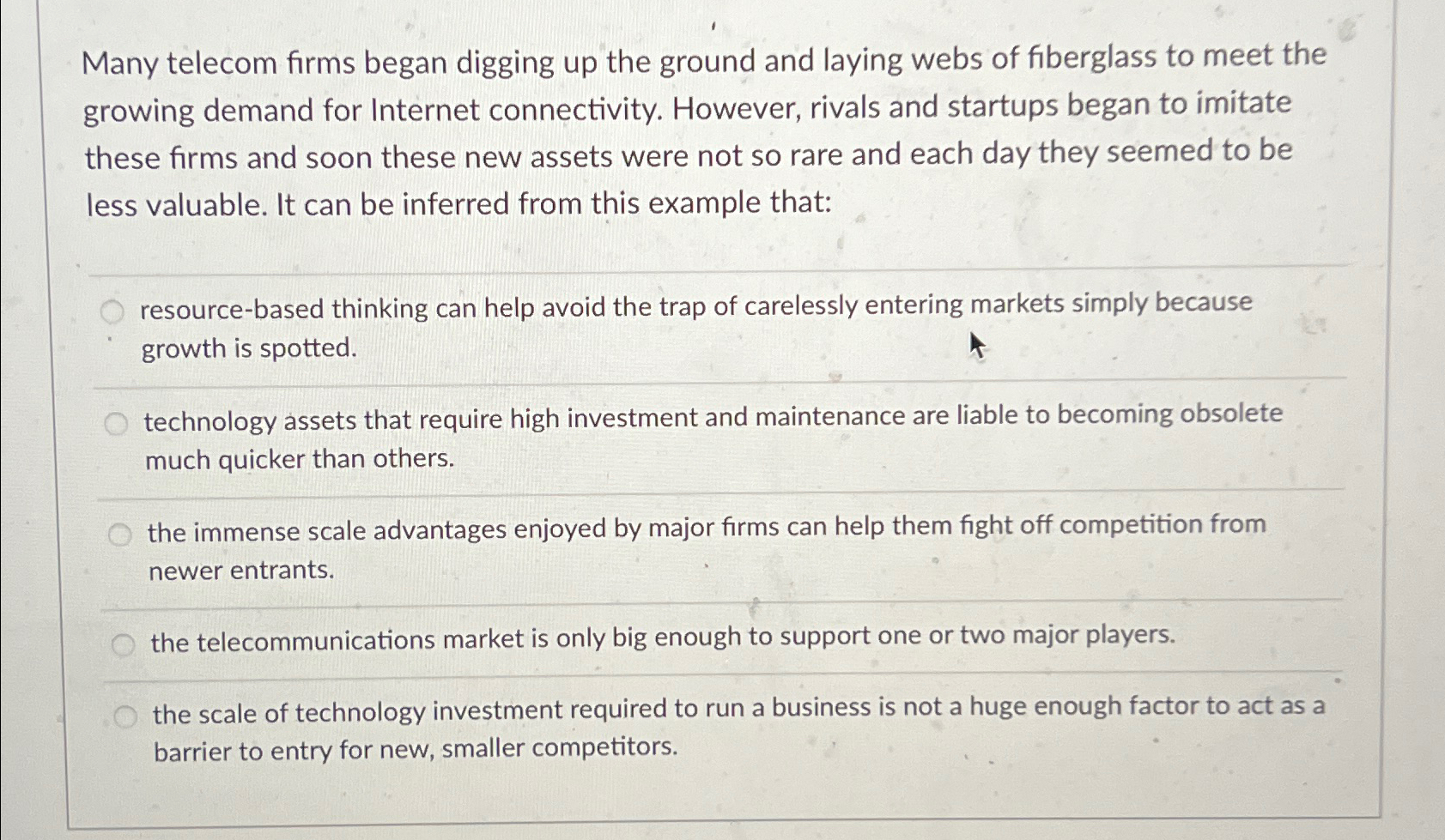 Solved Many telecom firms began digging up the ground and | Chegg.com