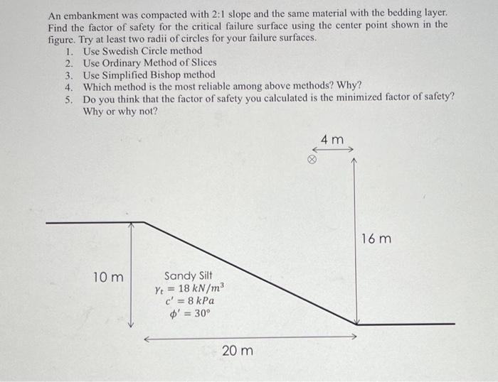 Solved An embankment was compacted with 2:1 slope and the | Chegg.com