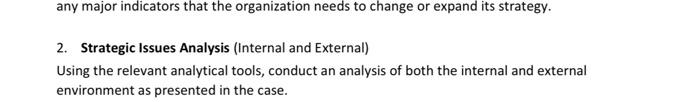 Solved 2. Strategic Issues Analysis (Internal and External) | Chegg.com