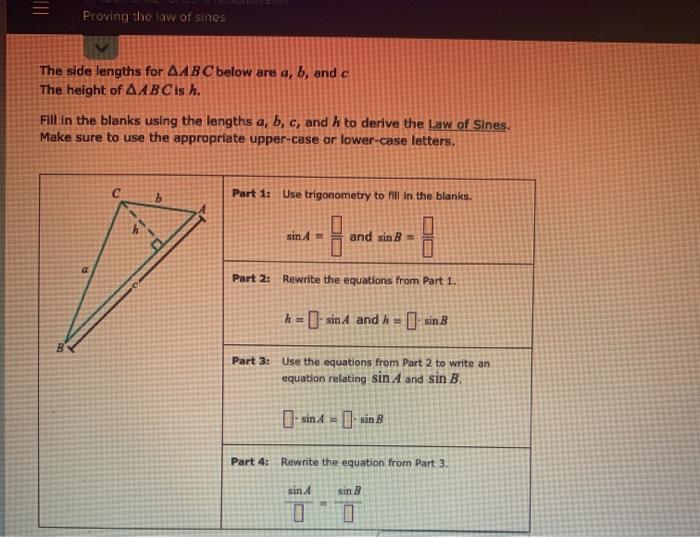 Solved = Proving the law of sines The side lengths for AABC | Chegg.com