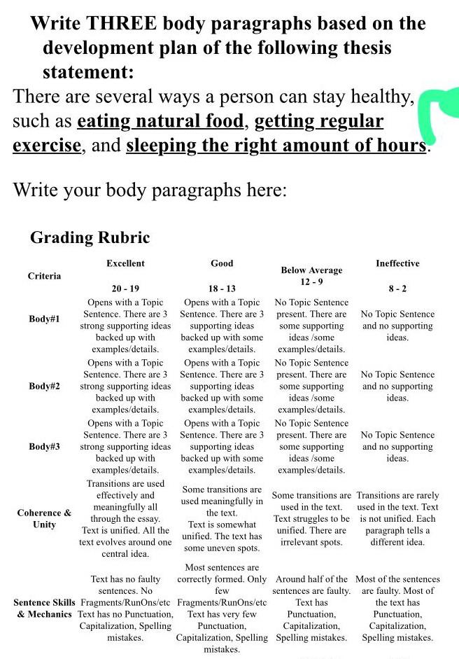 Write THREE body paragraphs based on the development | Chegg.com