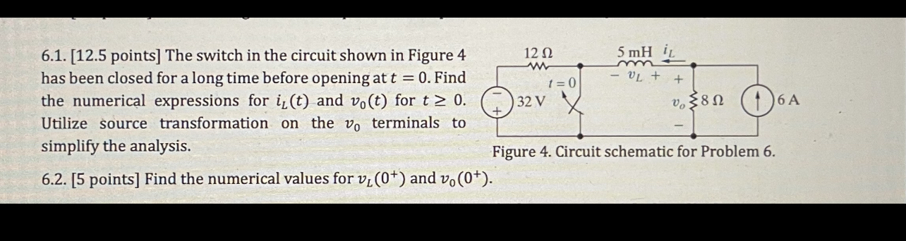 Solved 6.1. [12.5 ﻿points] ﻿The switch in the circuit shown | Chegg.com