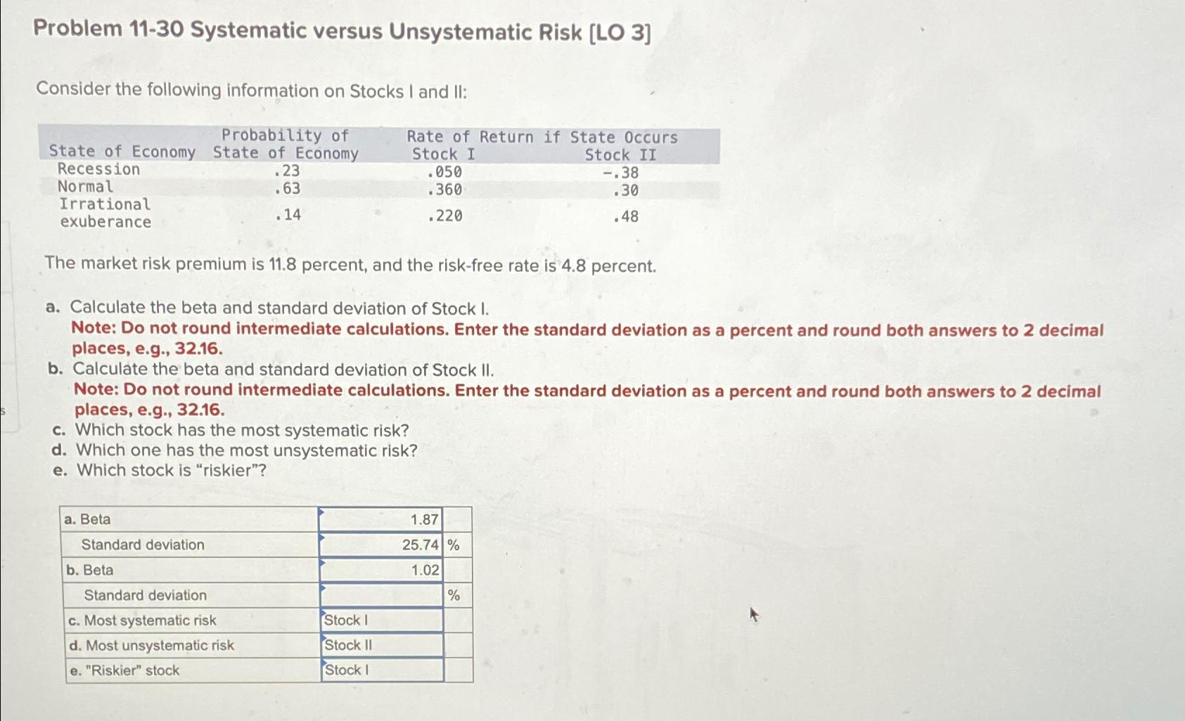 Solved Problem 11-30 ﻿Systematic versus Unsystematic Risk [ | Chegg.com