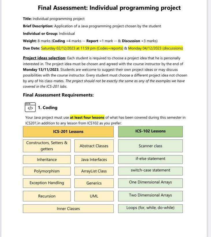 Solved Final Assessment: Individual programming project | Chegg.com