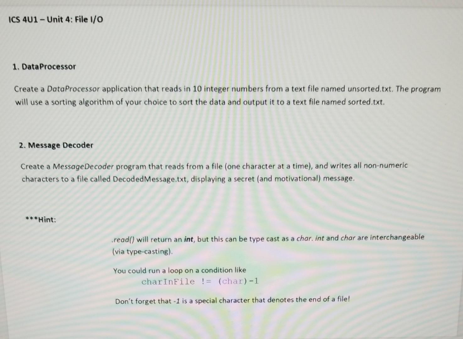 Solved ICS 401 - Unit 4: File I/O 1. Data Processor Create a | Chegg.com