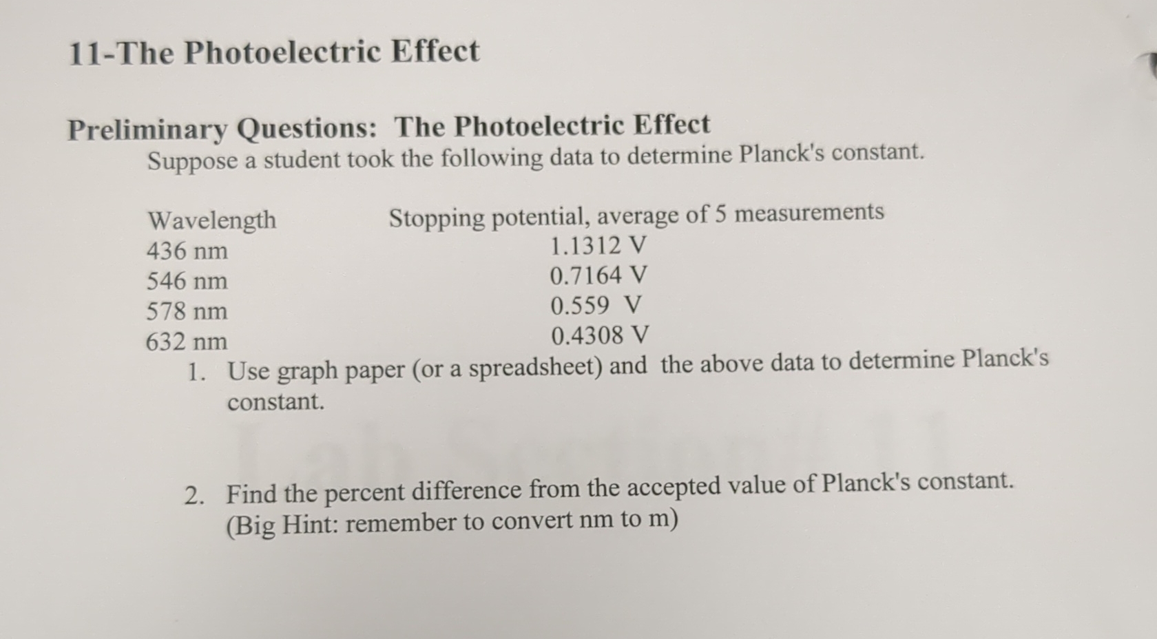 Solved 11-The Photoelectric EffectPreliminary Questions: The | Chegg.com